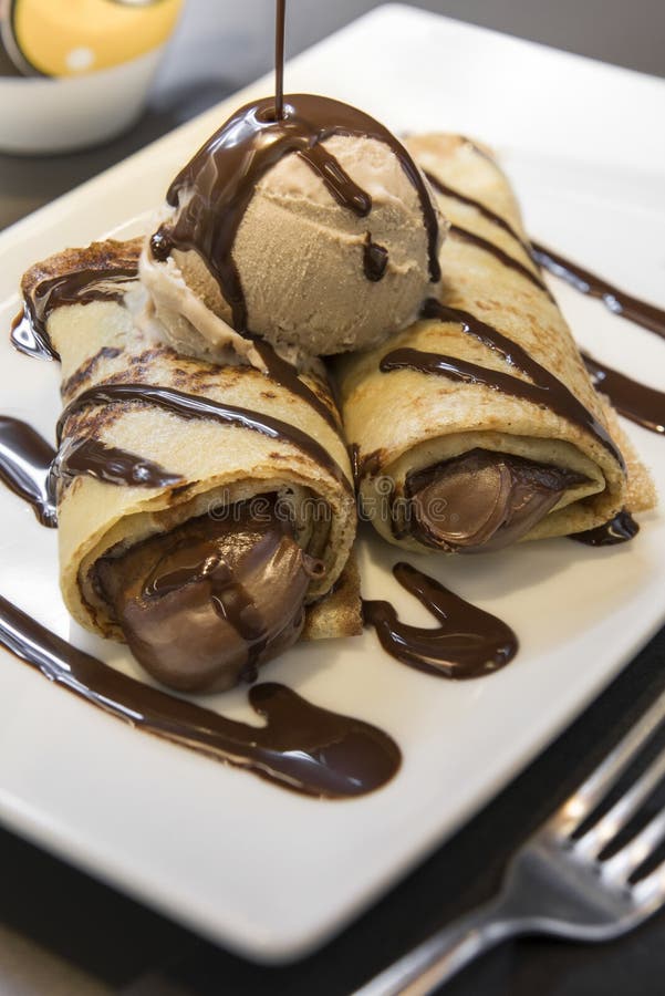 Chocolate Crepe with Ice Cream Stock Photo - Image of food, butter ...