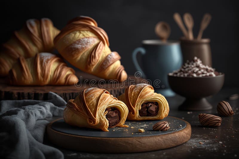 Chocolate Croissant, Cocoa Bun Illustration Generative AI Stock Photo ...