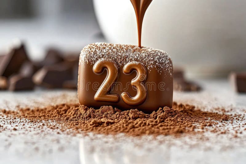 Chocolate Cube with Number 23 and Cocoa Powder Dusting Stock Photo ...