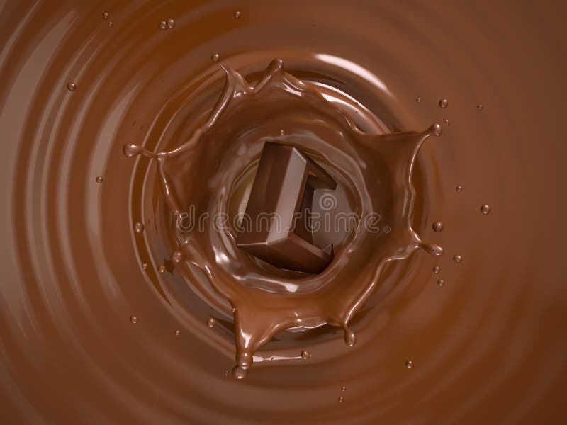 Chocolate Cube Splashing into Liquid Chocolate, Top View Stock Image ...