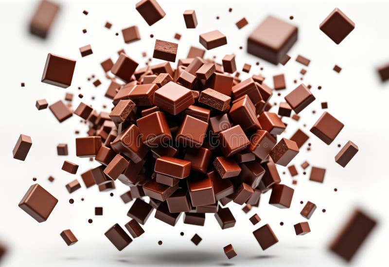 Chocolate Cubes Explode in Dynamic Burst Against Plain White Background ...