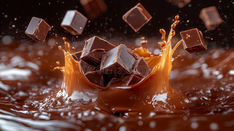 Chocolate Cubes Exploding through Air, Creating a Delicious Splash in ...