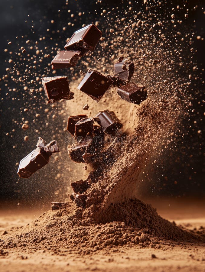 Chocolate Cubes Exploding from Cocoa Powder. Stock Photo - Image of ...