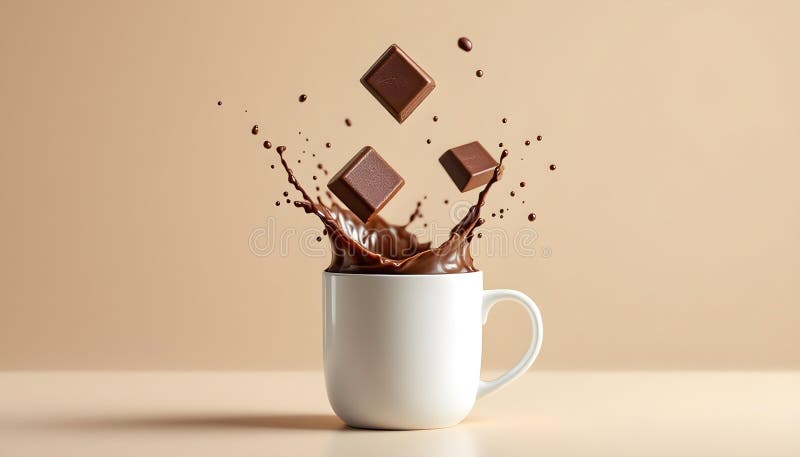 Chocolate Cubes Falling into a Mug Filled with Rich, Splashing ...