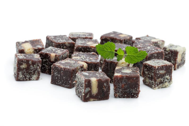 Chocolate Cubes with Nuts and Cookies Isolated on White Stock Photo ...