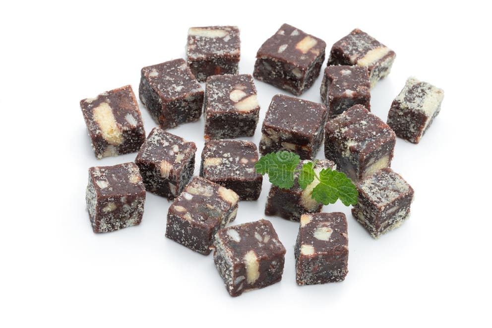 Chocolate Cubes with Nuts and Cookies Isolated on White Stock Photo ...