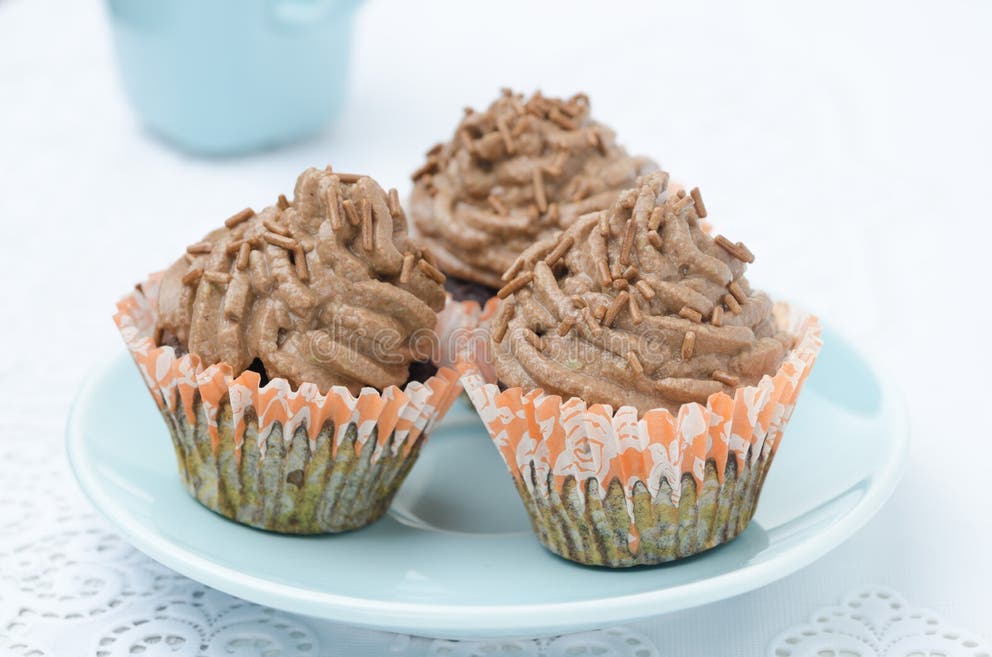 Chocolate Cupcake with Chocolate Cream Horizontal Stock Image - Image ...