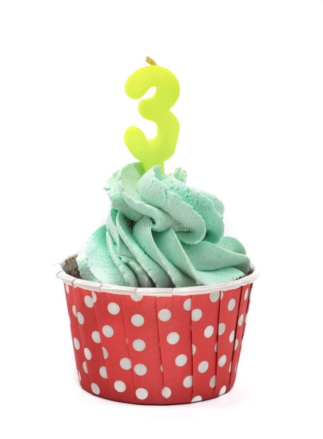 Chocolate Cupcakes with Candles 3 on White Background Stock Photo ...