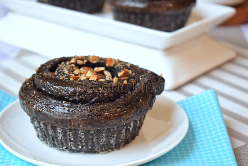 Chocolate Danish Pastry Served on White Plate Stock Image - Image of ...