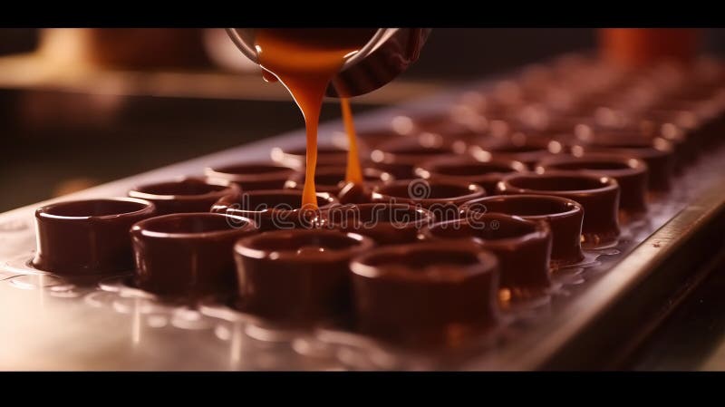 Chocolate Day, a Jet of Liquid Chocolate is Poured Over Various Candies ...