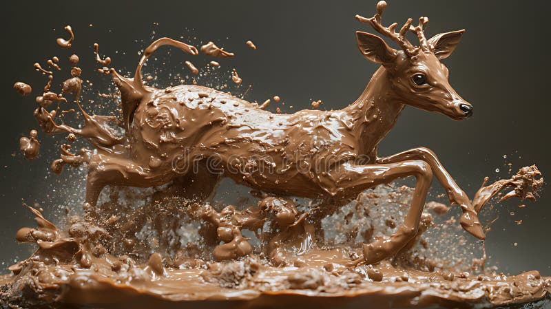 Chocolate Deer Leaping through Splashing Liquid Stock Illustration ...