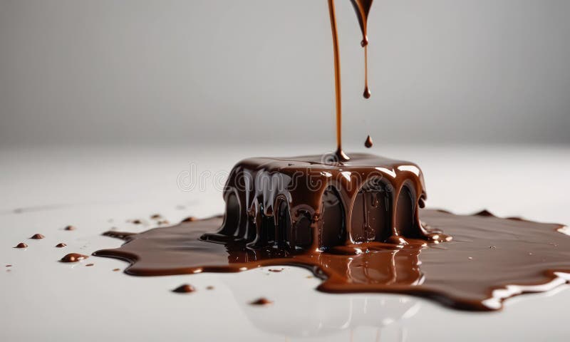 A Chocolate Dessert is Dripping Down the Side of a White Plate. Stock ...