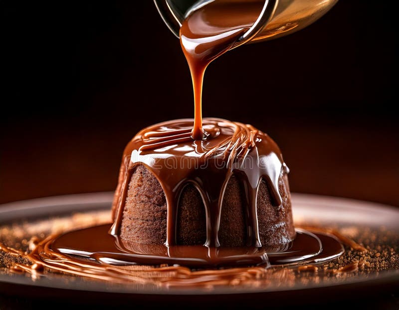 A Chocolate Dessert with a Chocolate Drizzle on Top Stock Image - Image ...