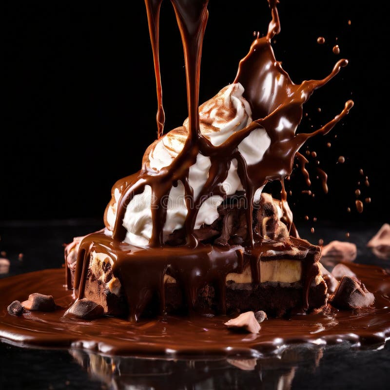Chocolate Dessert Drizzled with Rich Chocolate Sauce Stock Image ...