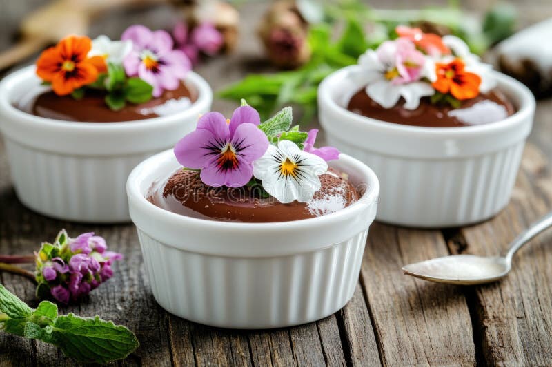 Chocolate Dessert with Flower Decorations Stock Image - Image of ...