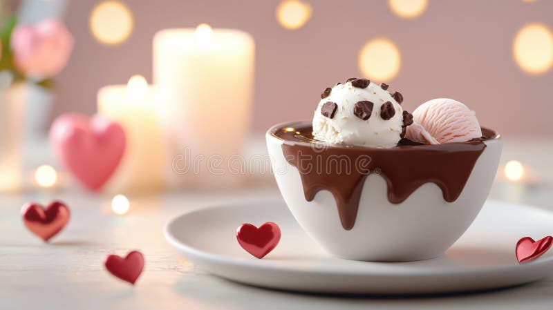 Valentine Ice Cream Concept. Chocolate Dessert with Ice Cream and ...