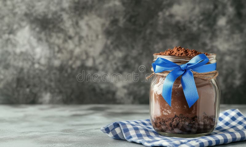 Chocolate Dessert Jar with Blue Ribbon, Layered Chocolate Mousse and ...