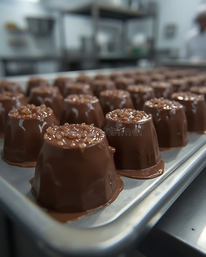 Chocolate Desserts on Tray in Professional Kitchen Setting Stock Image ...