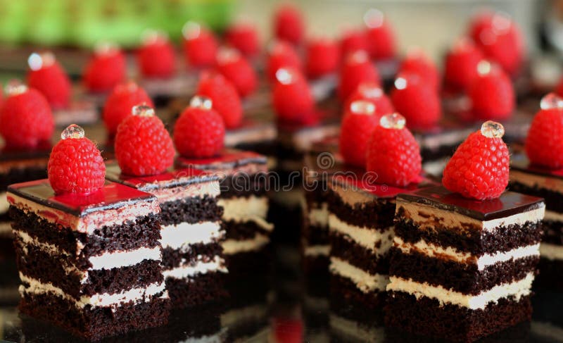 Chocolate Devil Cake Slices Displayed in a Buffet Stock Photo - Image ...