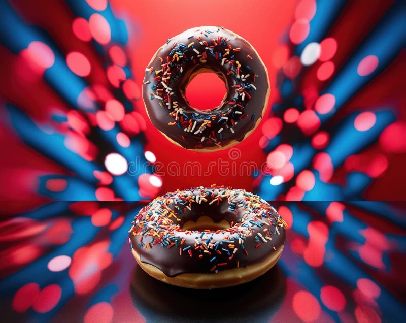 Chocolate Donut with Colorful Sprinkles on a Bold Red Background ...