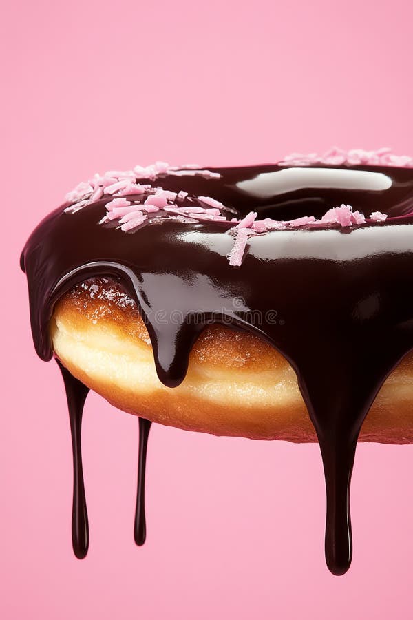 Chocolate Donut Dripping Glaze, Pink Background Illustration Stock ...
