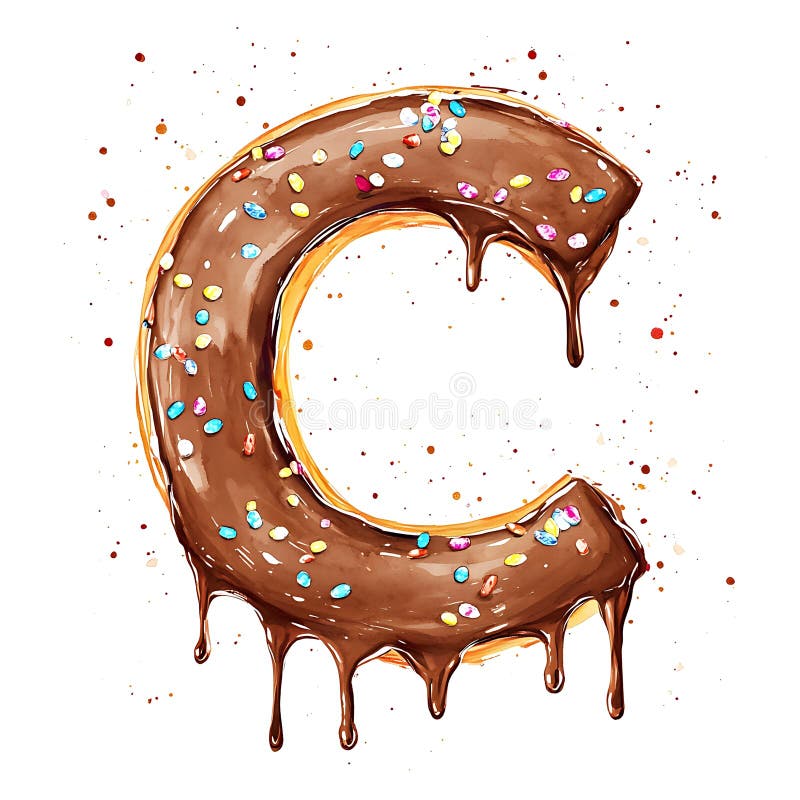 Chocolate Donut Letter C with Sprinkles and Dripping Glaze Stock ...