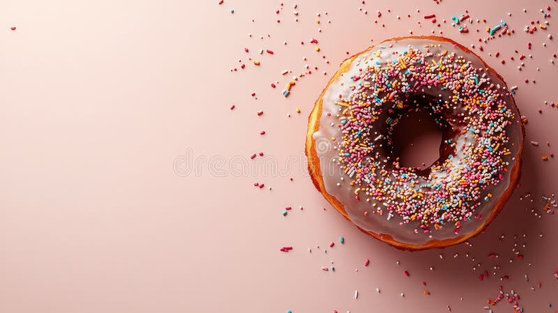 Chocolate Donut on Light Background in Top-Right Corner Stock Photo ...