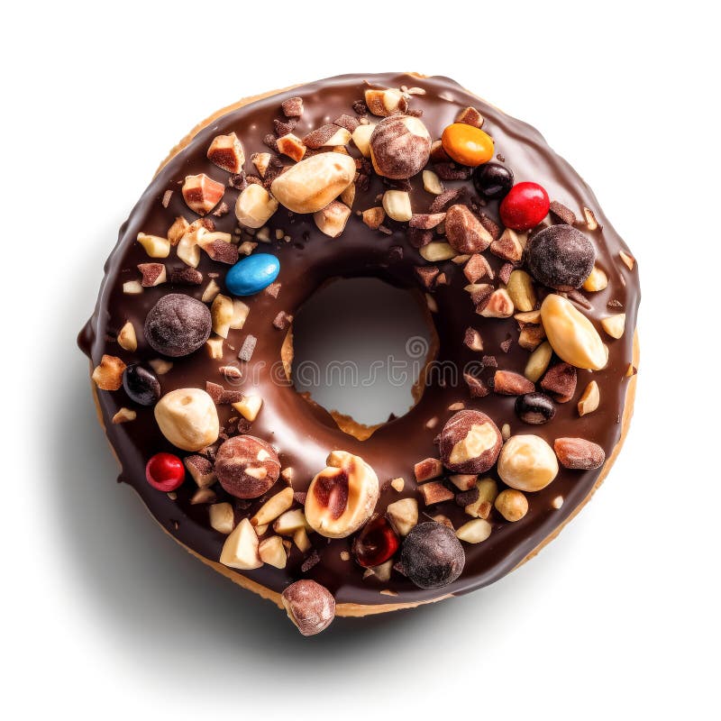 A Chocolate Donut with Nuts and Candy on Top Stock Image - Image of ...
