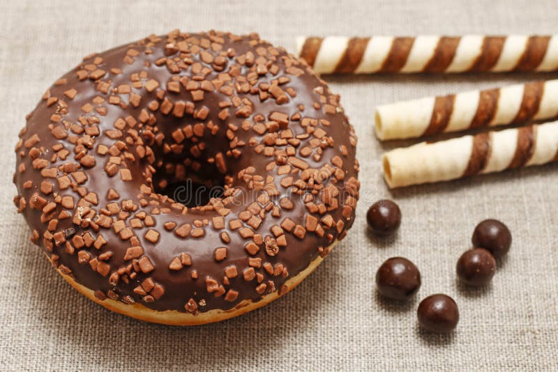 Chocolate Donut and Other Sweets Stock Image - Image of donut, home ...