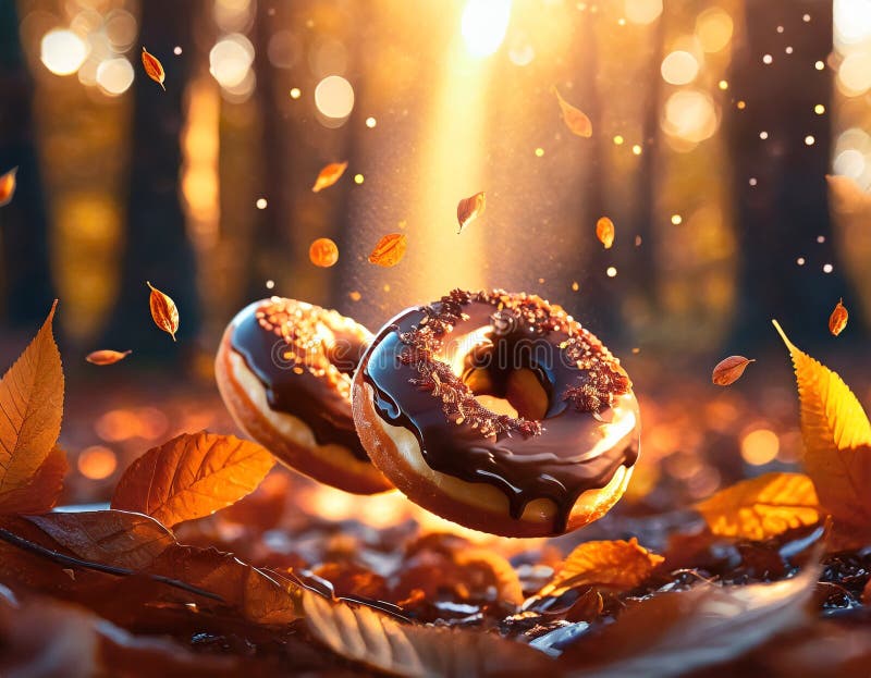 Chocolate Donuts and Autumn Leaves Stock Illustration - Illustration of ...