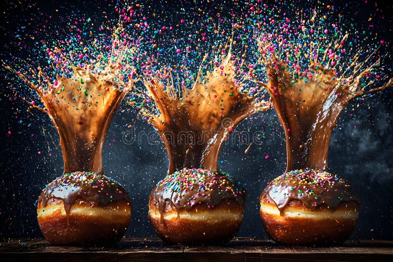 Chocolate Donuts Exploding with Sprinkles, Dark Background, Food ...