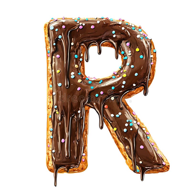 Chocolate Dripping Letter R with Sprinkles on White Background Stock ...