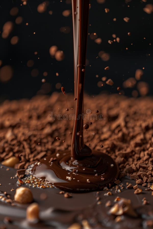 A Chocolate Drizzle is Falling on a Pile of Chocolate Chips Stock Photo ...