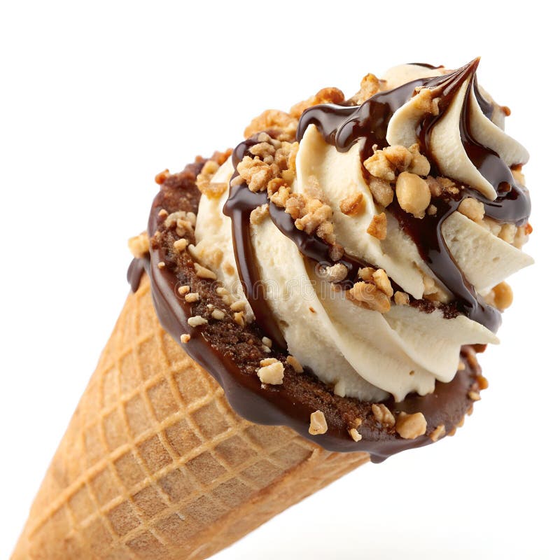 Chocolate Drizzled Ice Cream Cone with Nuts Stock Illustration ...