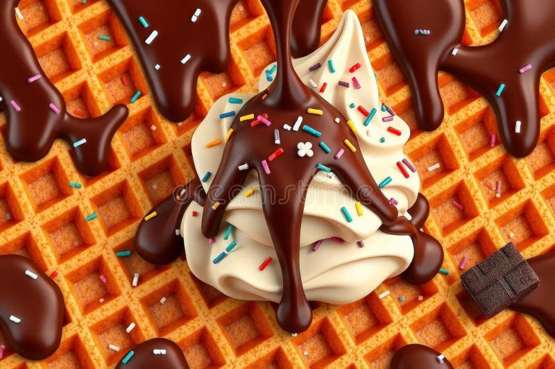 Chocolate Drizzled Waffle Pattern Stock Illustration - Illustration of ...