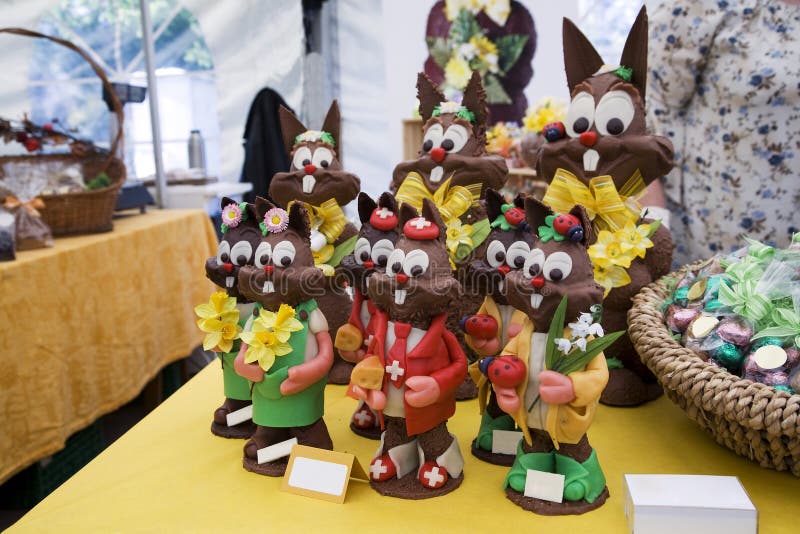Chocolate Easter Bunnies on Display Stock Photo - Image of holidays ...