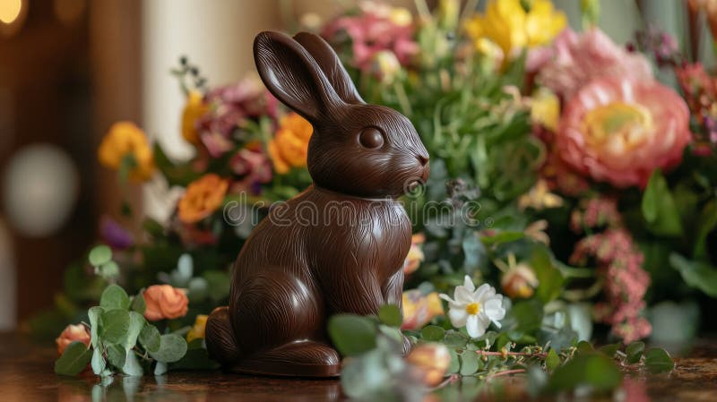 Chocolate Easter Bunny Amidst Spring Flowers Stock Illustration ...