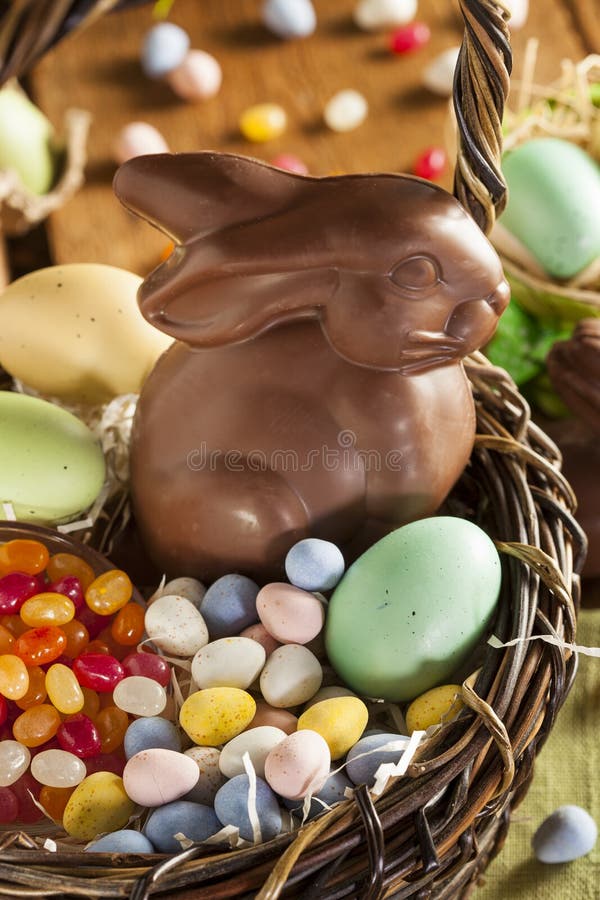 Chocolate Easter Bunny in a Basket Stock Image - Image of indulgence ...