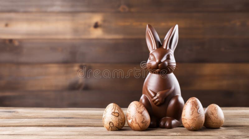 Chocolate Easter Bunny Rabbit with Colorful Eggs, Holiday Concept Stock ...