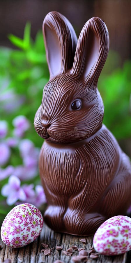 Chocolate Easter Bunny with Speckled Eggs, Festive Spring Holiday Treat ...