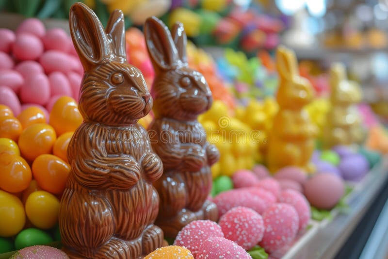 Chocolate Easter Bunny Surrounded with Easter Chocolate Eggs. Easter ...