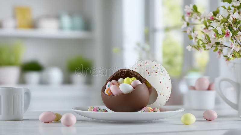 Chocolate Easter Egg Broken Open To Reveal Colorful Candy Inside ...