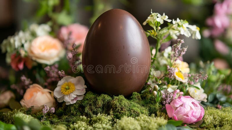 Chocolate Easter Egg Nestled in Spring Flowers Stock Illustration ...