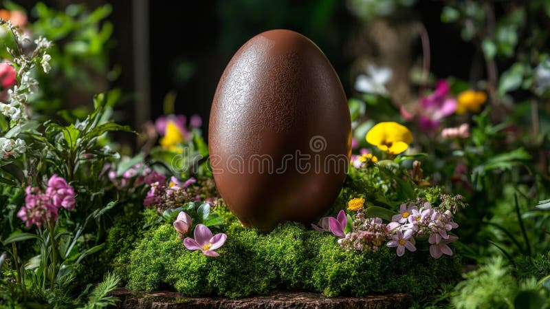 Chocolate Easter Egg Nestled in Spring Flowers Stock Illustration ...