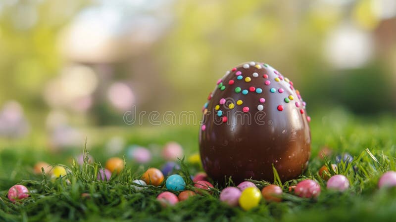 Chocolate Easter Egg Sprinkled in Grass Stock Illustration ...
