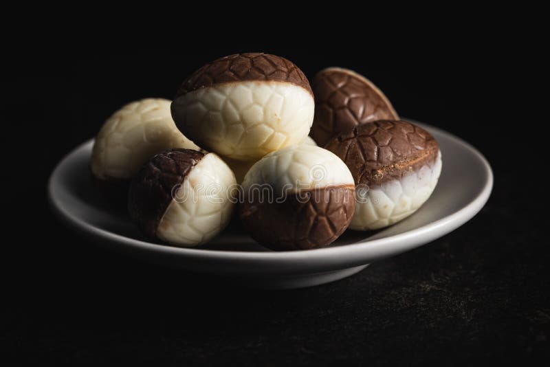 Chocolate Easter Eggs. Sweet Candy Eggs on Plate Stock Photo - Image of ...