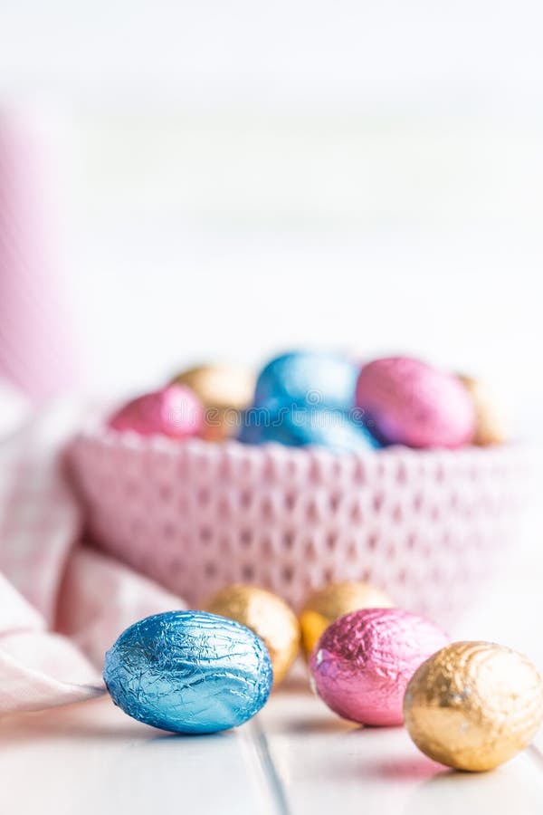 Chocolate Easter Eggs Wrapped Multi Colored Foil White Table Stock ...