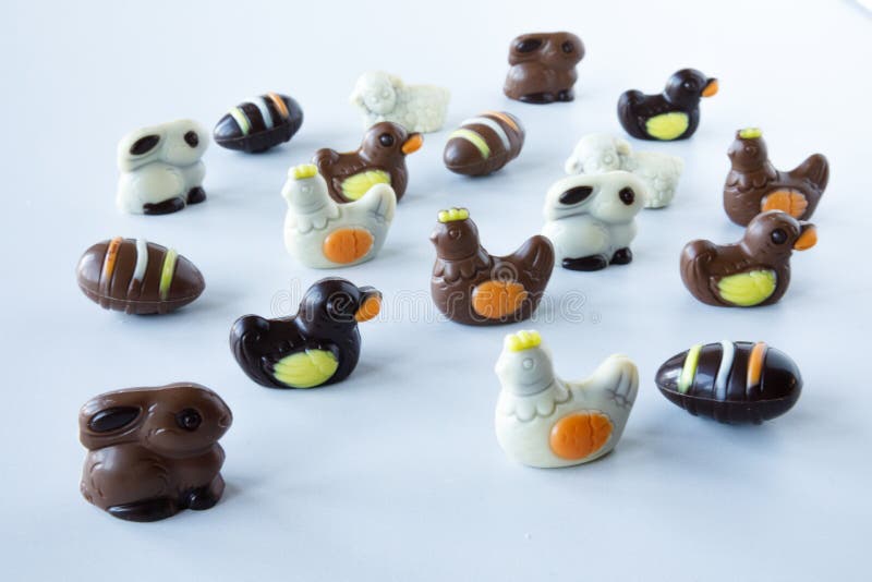 Chocolate Easter Figures: Egg, Bunny, Duck, Sheep, Chicken Stock Image ...