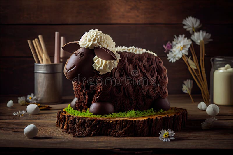 Chocolate Easter Lamb Cake on Wooden Table Stock Illustration ...