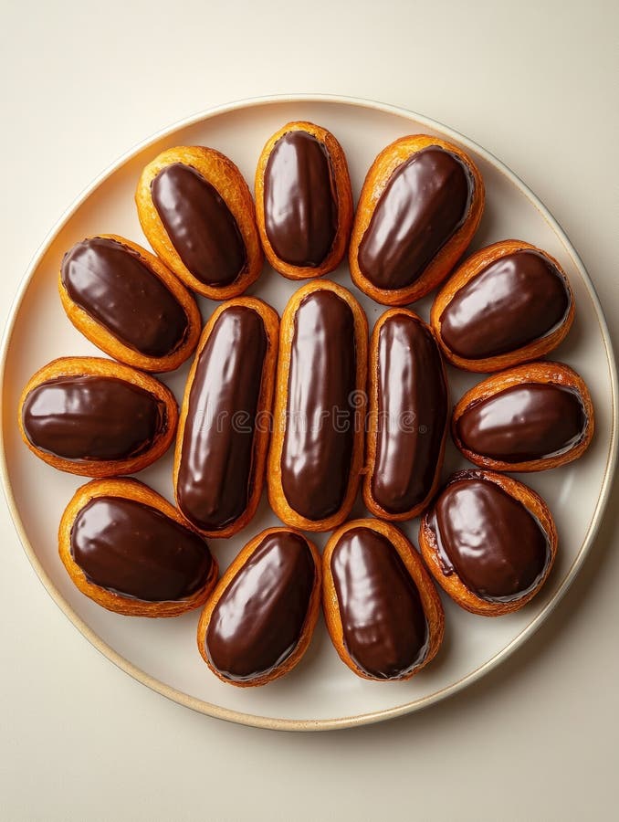 Chocolate Eclairs Arranged on a Round Plate. Stock Photo - Image of ...